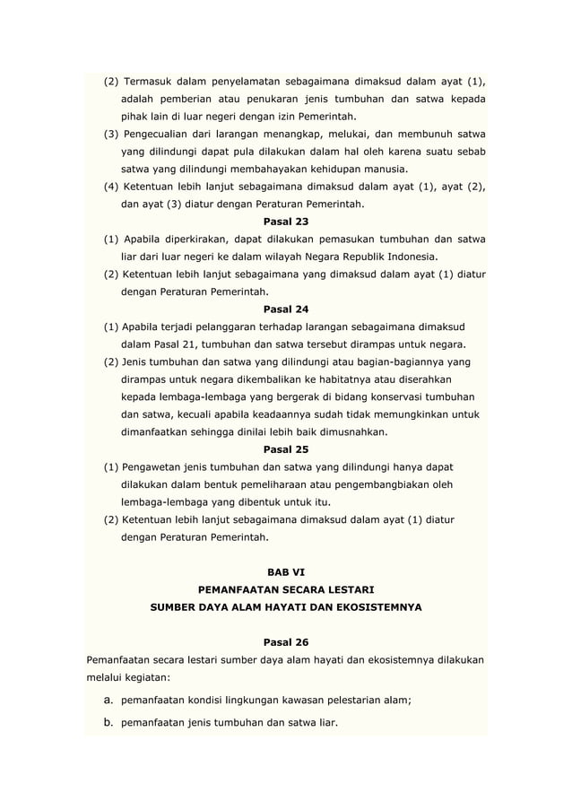 UU No 5 Tahun 1990 tentang Konservasi SDA Hayati dan Ekosistemnya | PDF