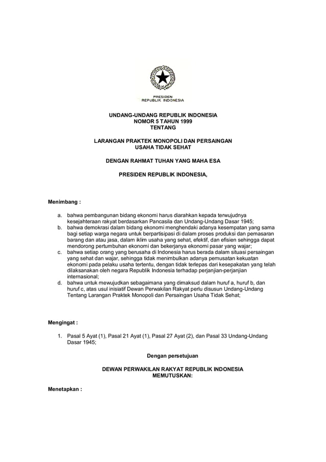 Uu no 5 tahun 1999 | PDF