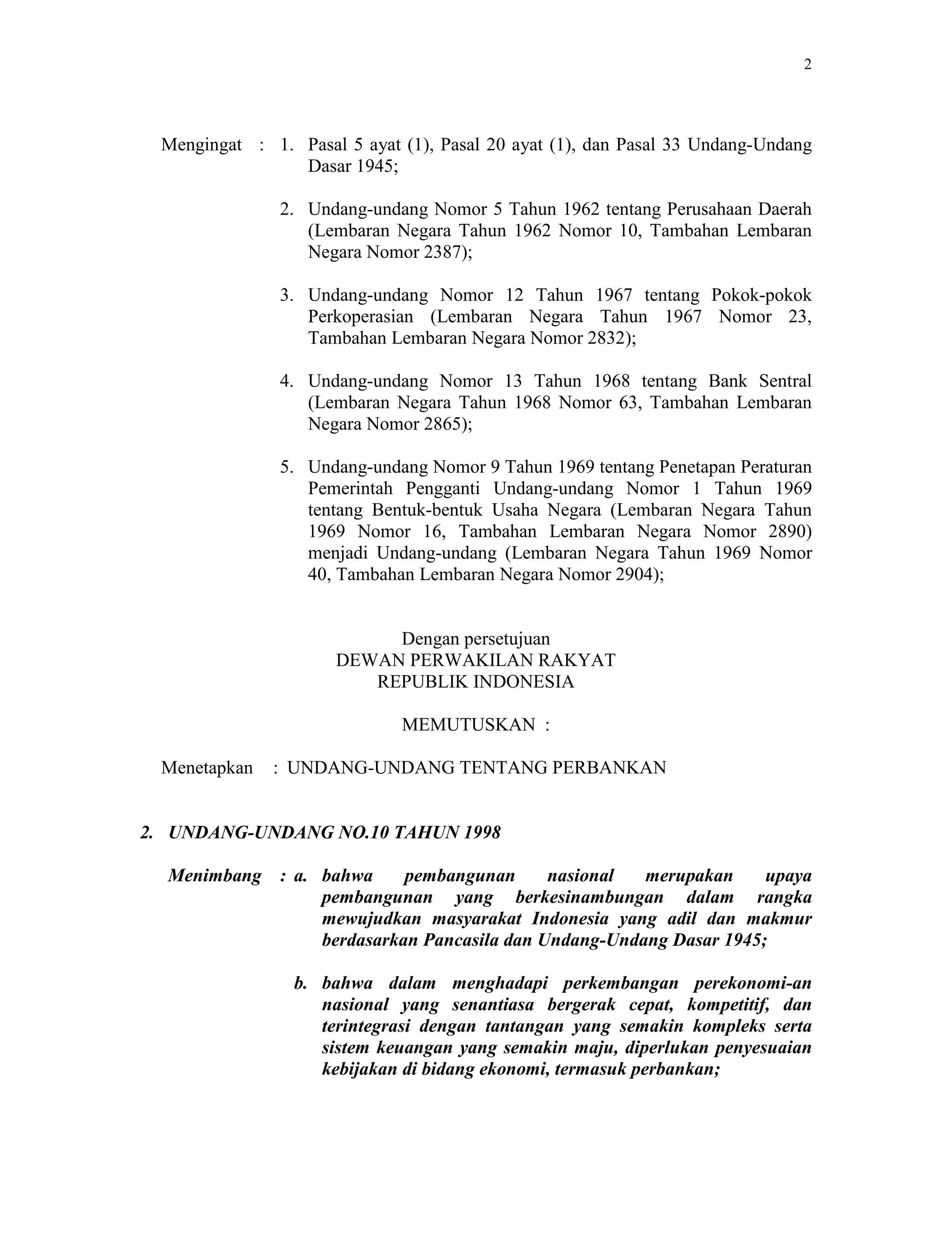 UU NOMOR 10 TAHUN 1998 TENTANG PERBANKAN | PDF