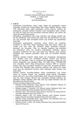 UU No 13 Tahun 2013 tentang Ketenaga Kerjaan | PDF