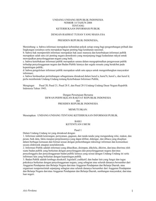 Uu nomor 14 tahun 2008 tentang keterbukaan informasi publik | PDF