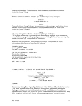 Uu nomor 14 tahun 2008 tentang keterbukaan informasi publik | PDF