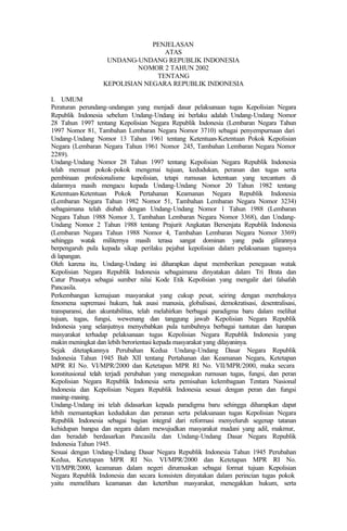 Uu nomor 2 tahun 2002 tentang kepolisian negara republik indonesia | PDF