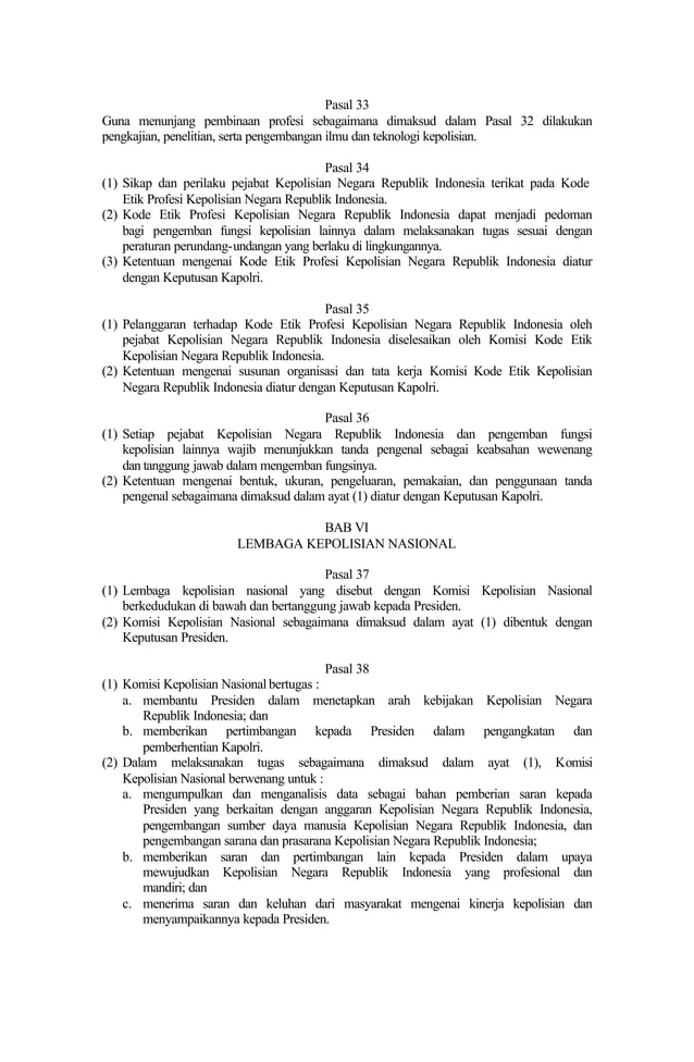 Uu nomor 2 tahun 2002 tentang kepolisian negara republik indonesia | PDF