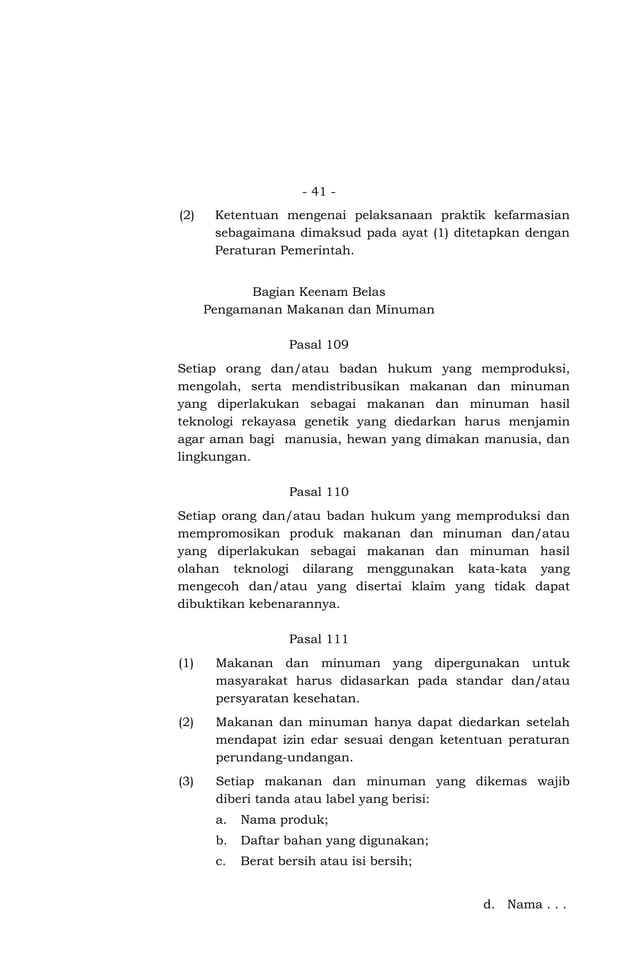 Undang Undang Nomor 36 Tahun 2009 | PDF