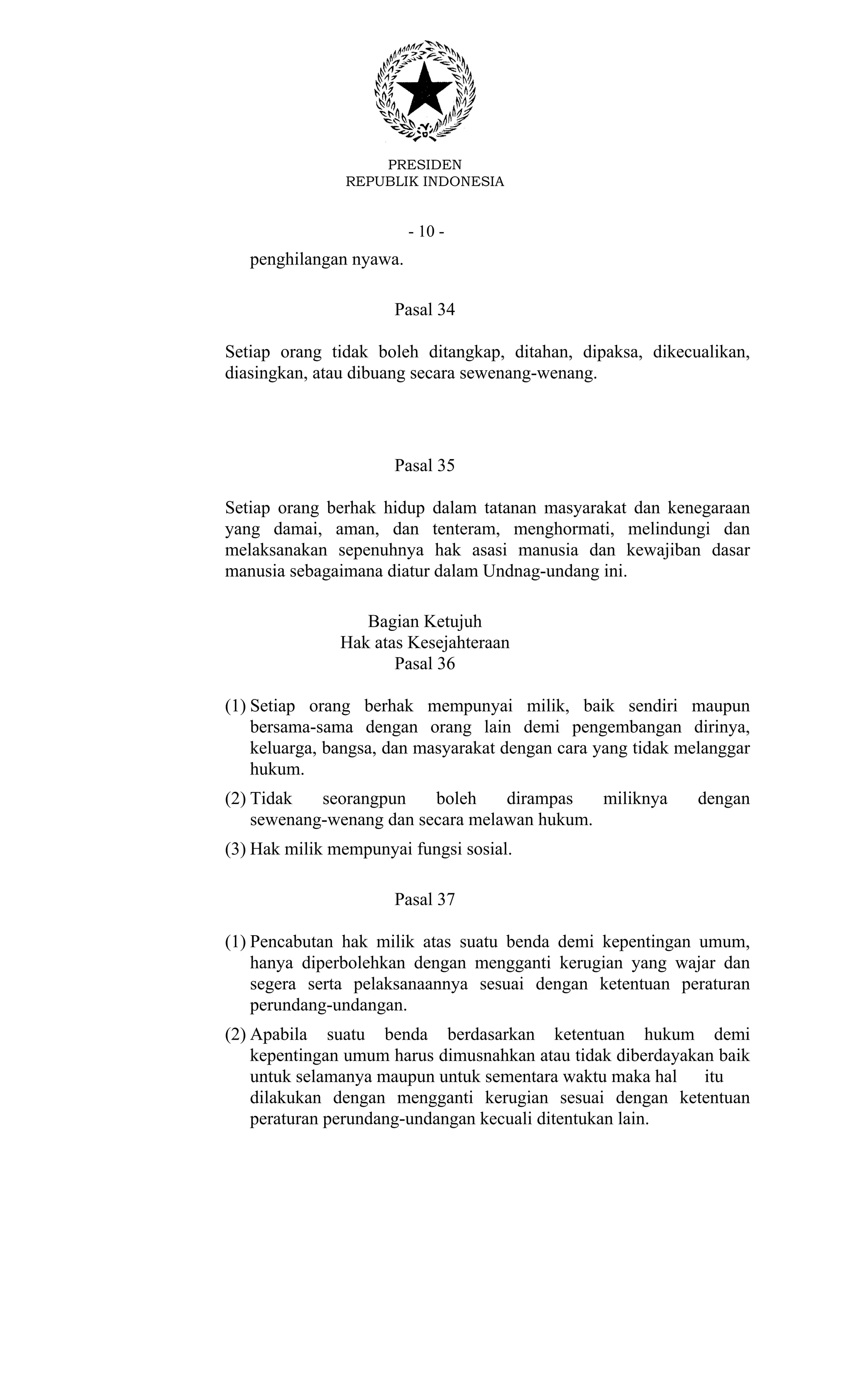 Undang Undang Negara Republik Indonesia Nomor 39 Tahun 1999 | PDF