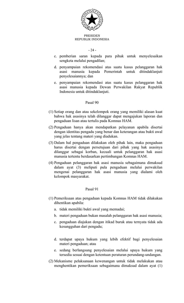 Undang Undang Negara Republik Indonesia Nomor 39 Tahun 1999 | PDF