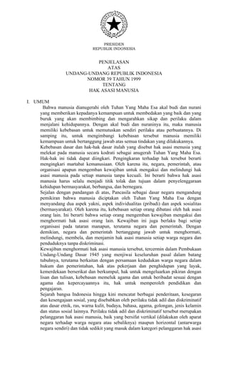 Undang Undang Negara Republik Indonesia Nomor 39 Tahun 1999 | PDF