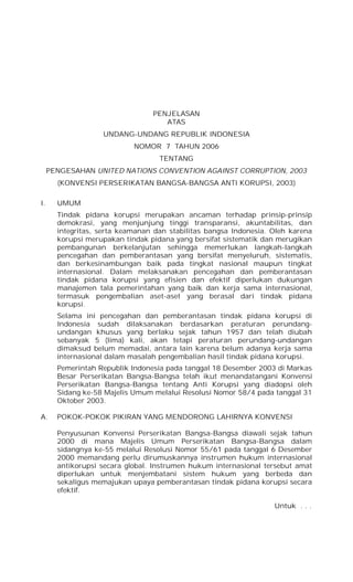Uu nomor 7 tahun 2006 (penjelasan) tentang pengesahan un con | PDF