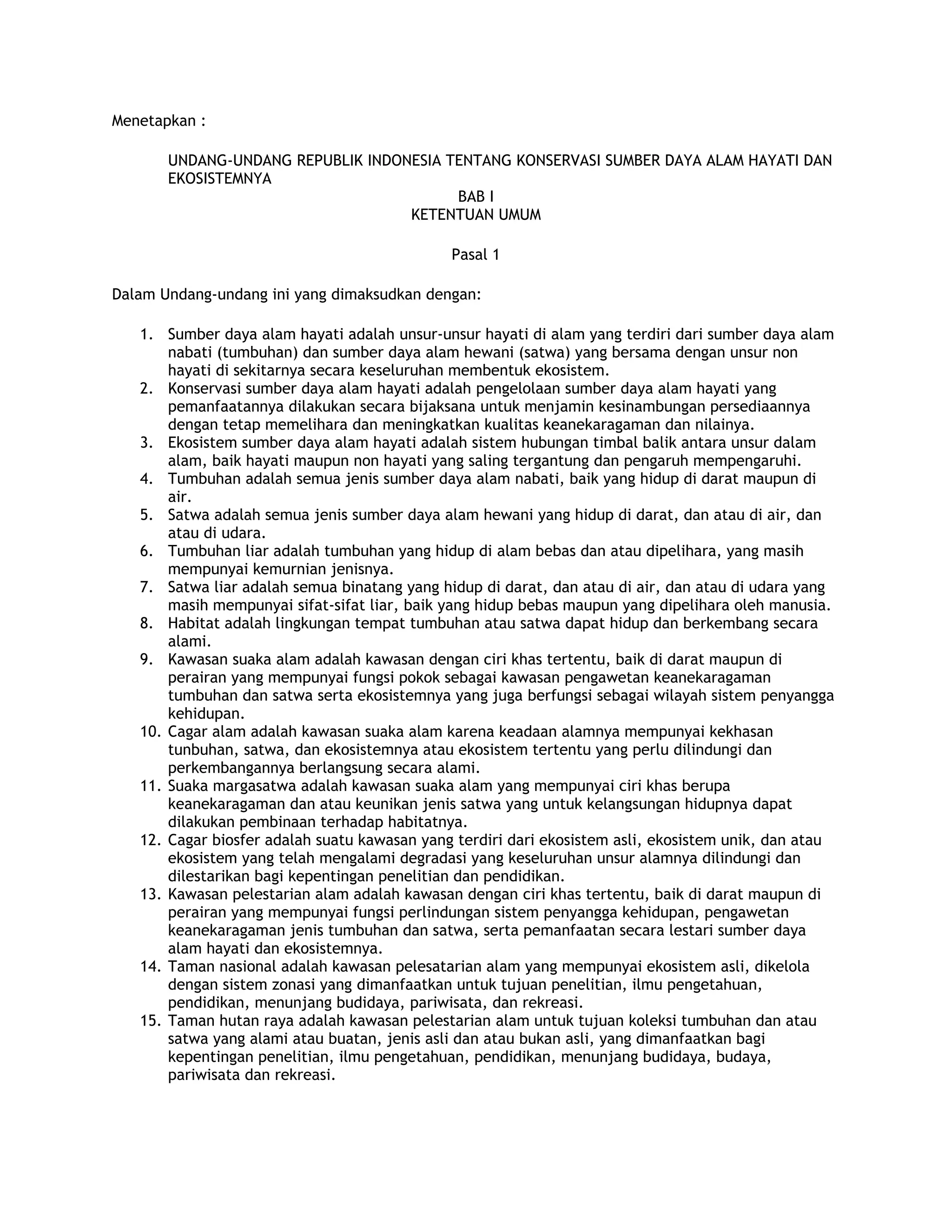 Uu ri no 05 tahun 1990 tentang konservasi sumber daya alam hayati dan ...