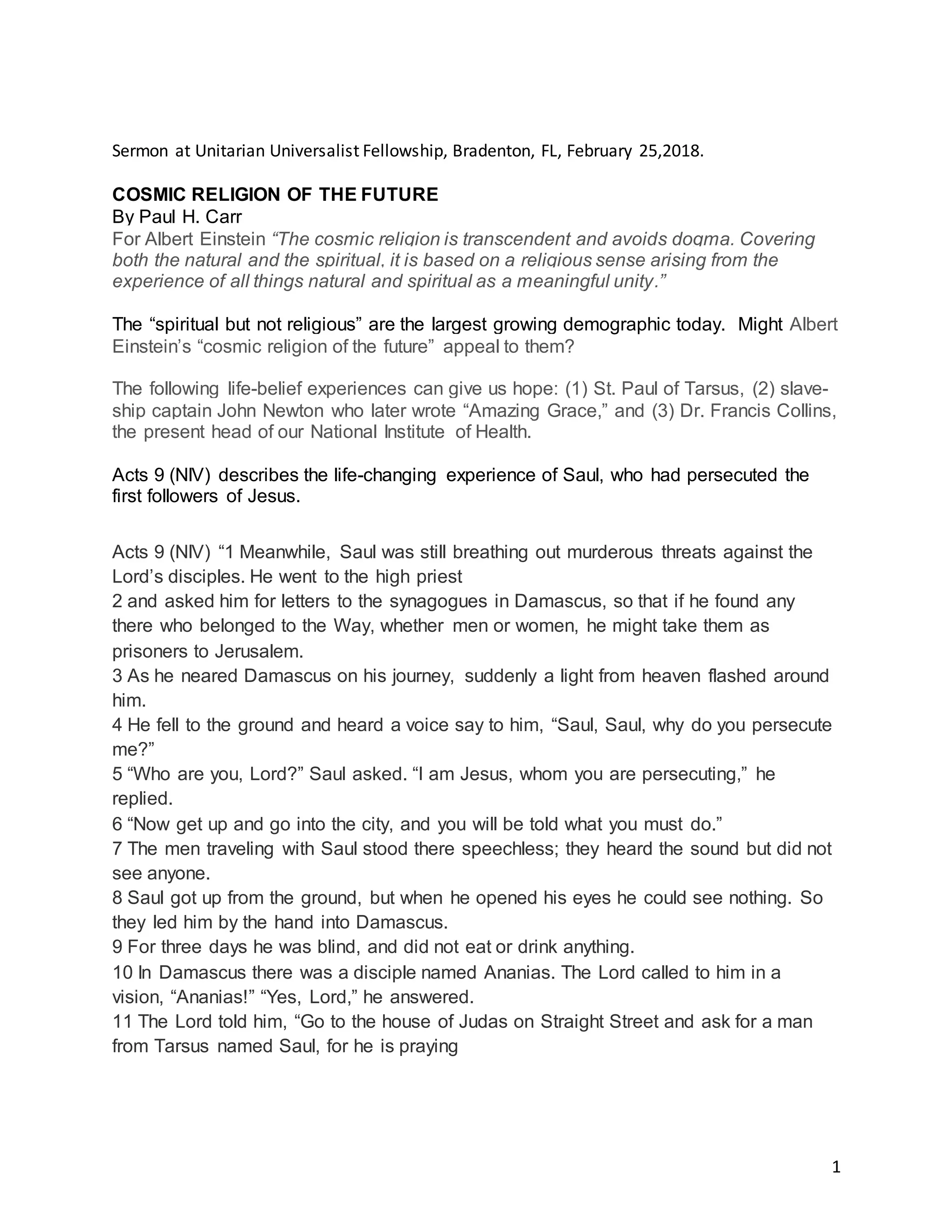 Cosmic Religion of the Future | DOCX