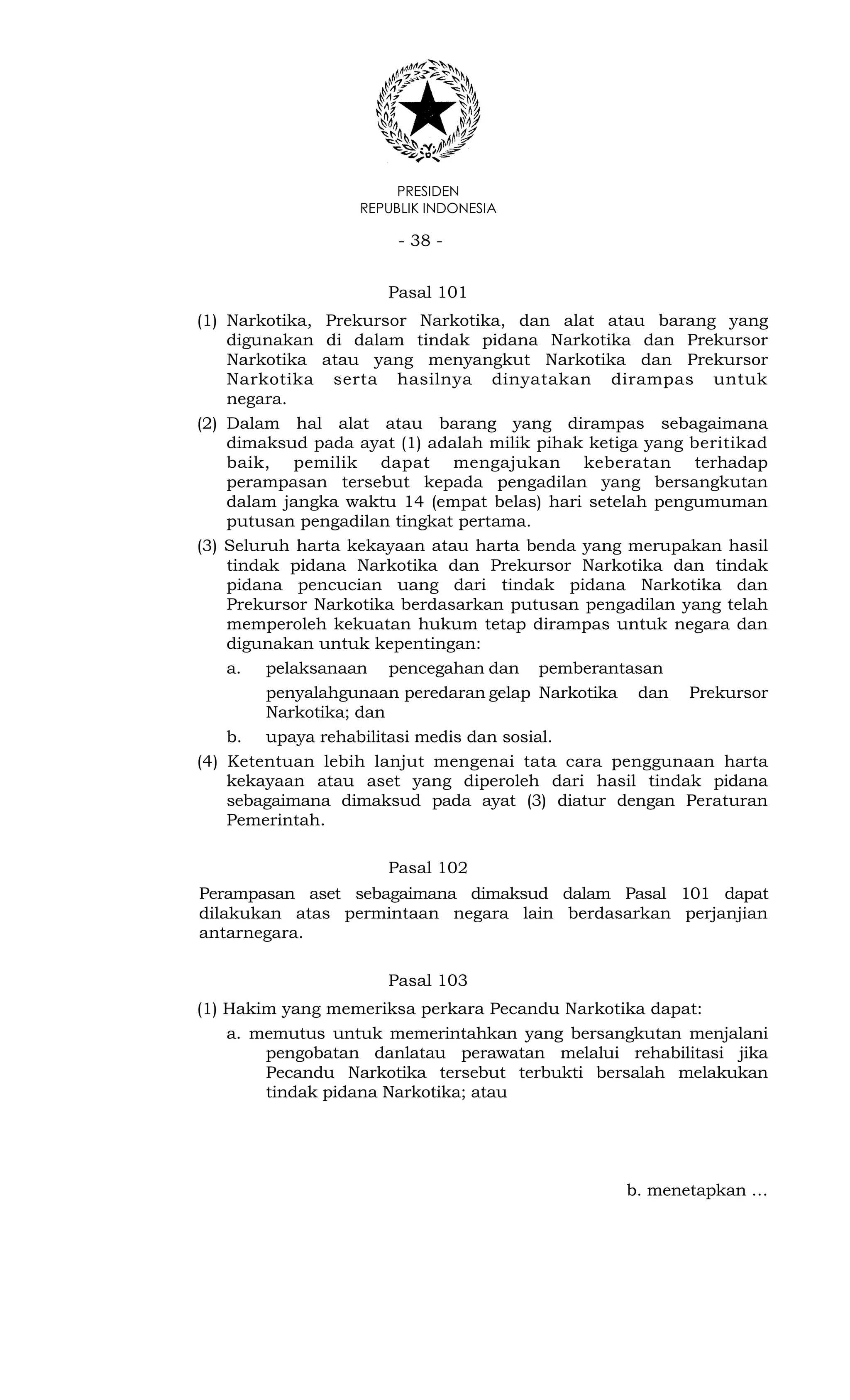 Uu tahun 2009 no. 35 tentang narkotika | PDF