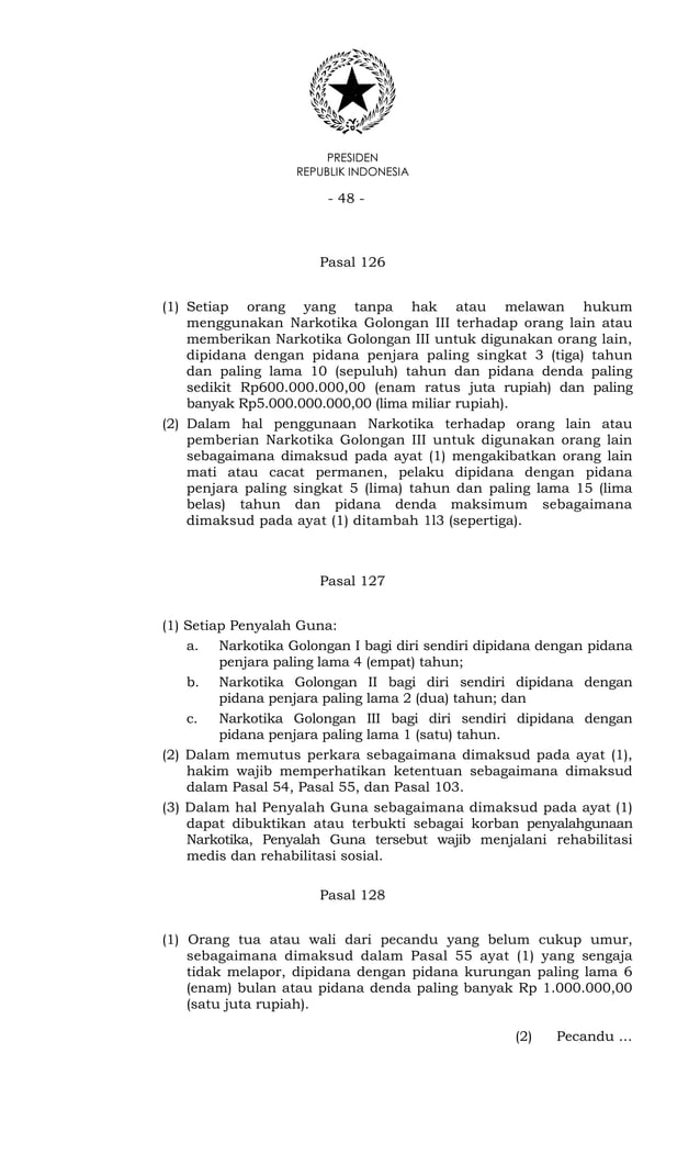 Uu tahun 2009 no. 35 tentang narkotika | PDF