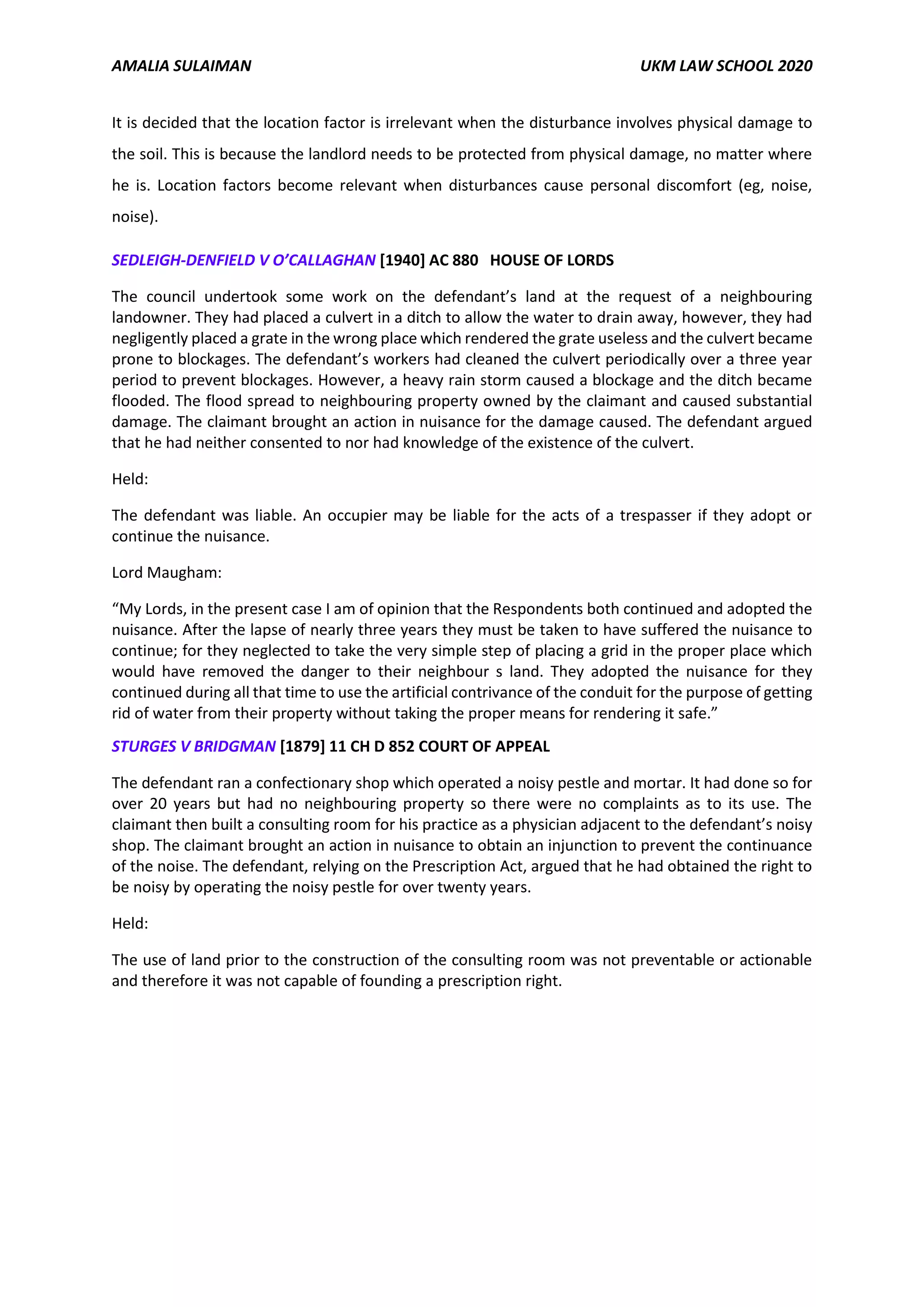 TORT II [nuisance notes] | PDF