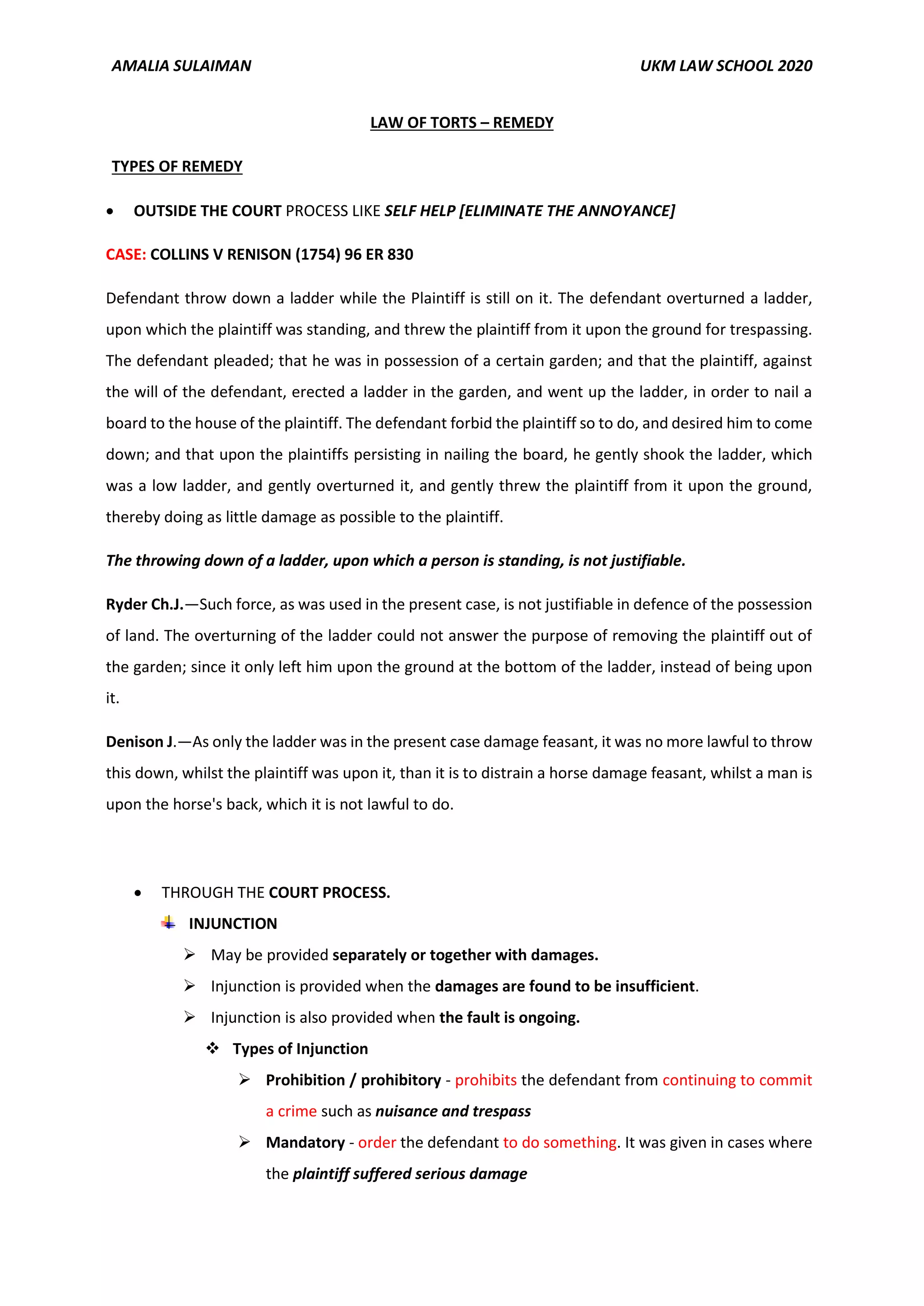 TORT II [remedy notes] | PDF