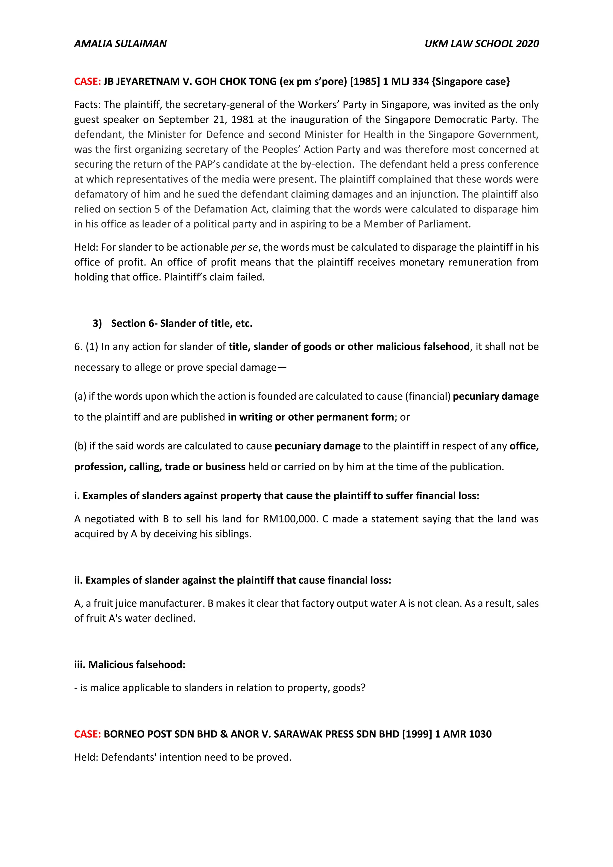 TORT II [defamation notes] | PDF