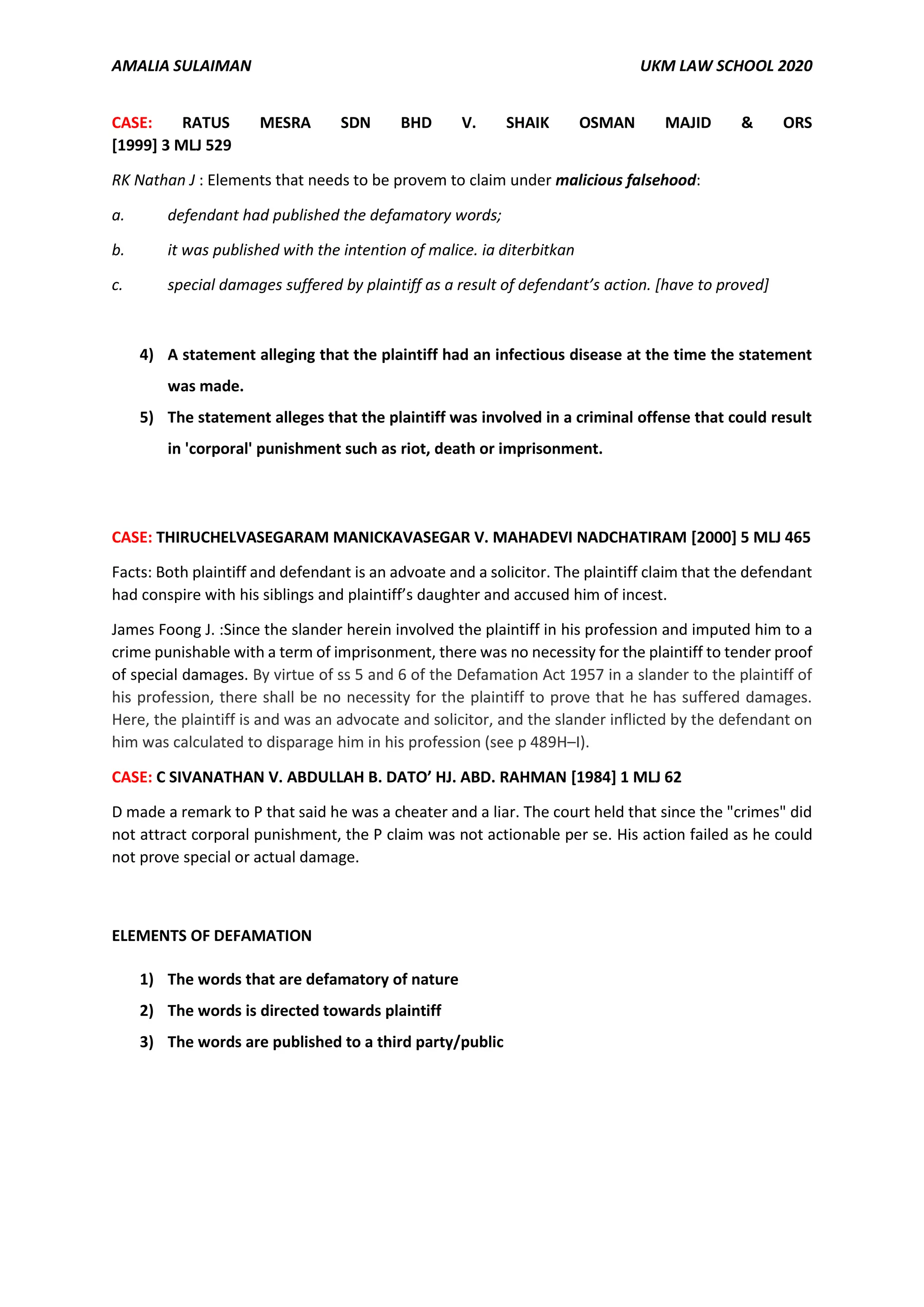 TORT II [defamation notes] | PDF