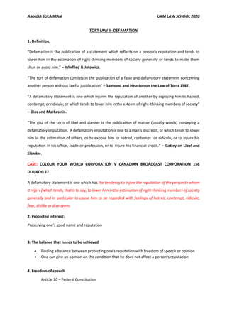 TORT II [defamation notes] | PDF
