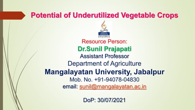 Underutilized Vegetable Crops | PPTX