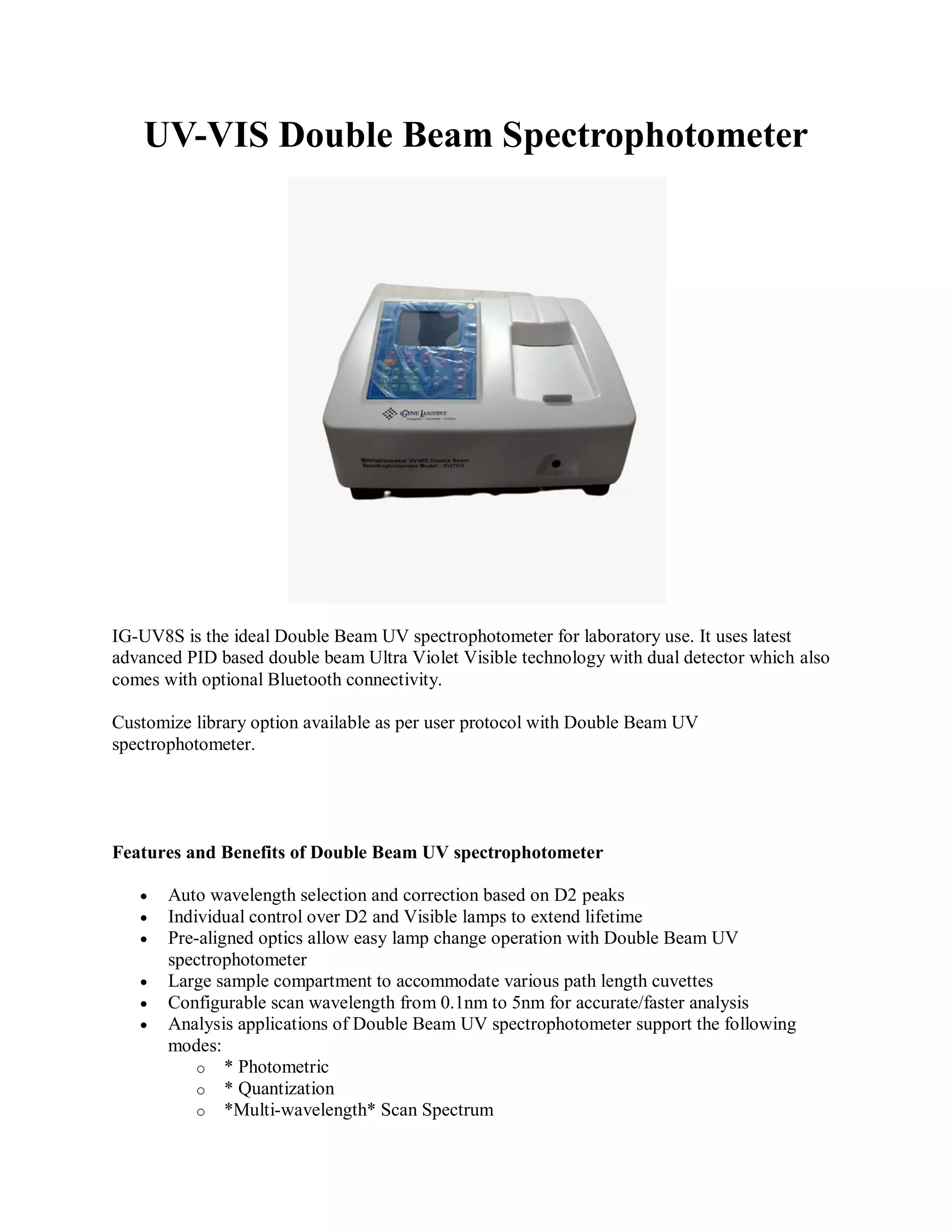 UV-VIS Double Beam Spectrophotometer | PDF