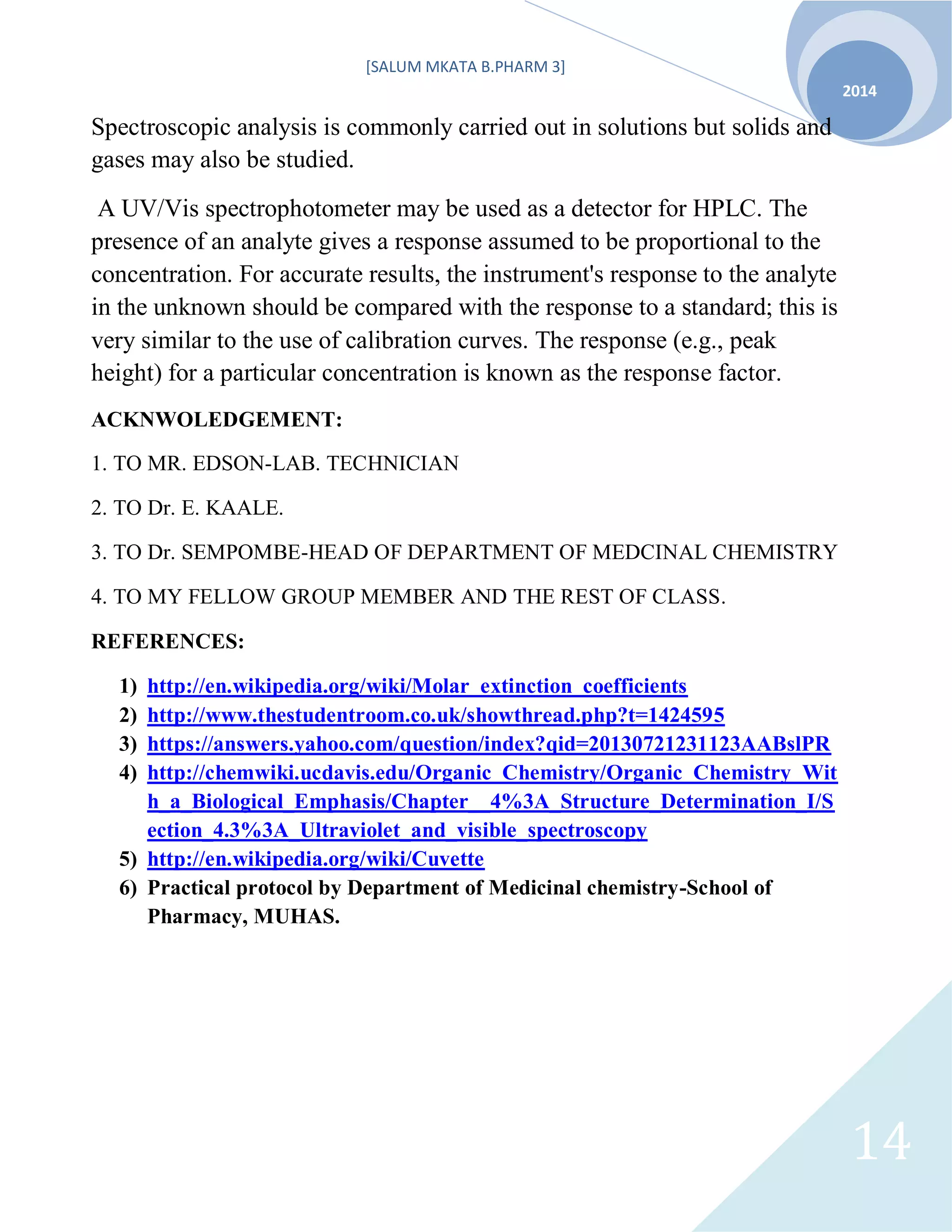 Uv vis spectroscopy practical. | PDF