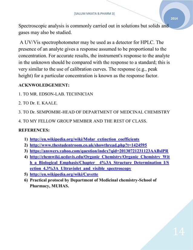 Uv vis spectroscopy practical. | PDF