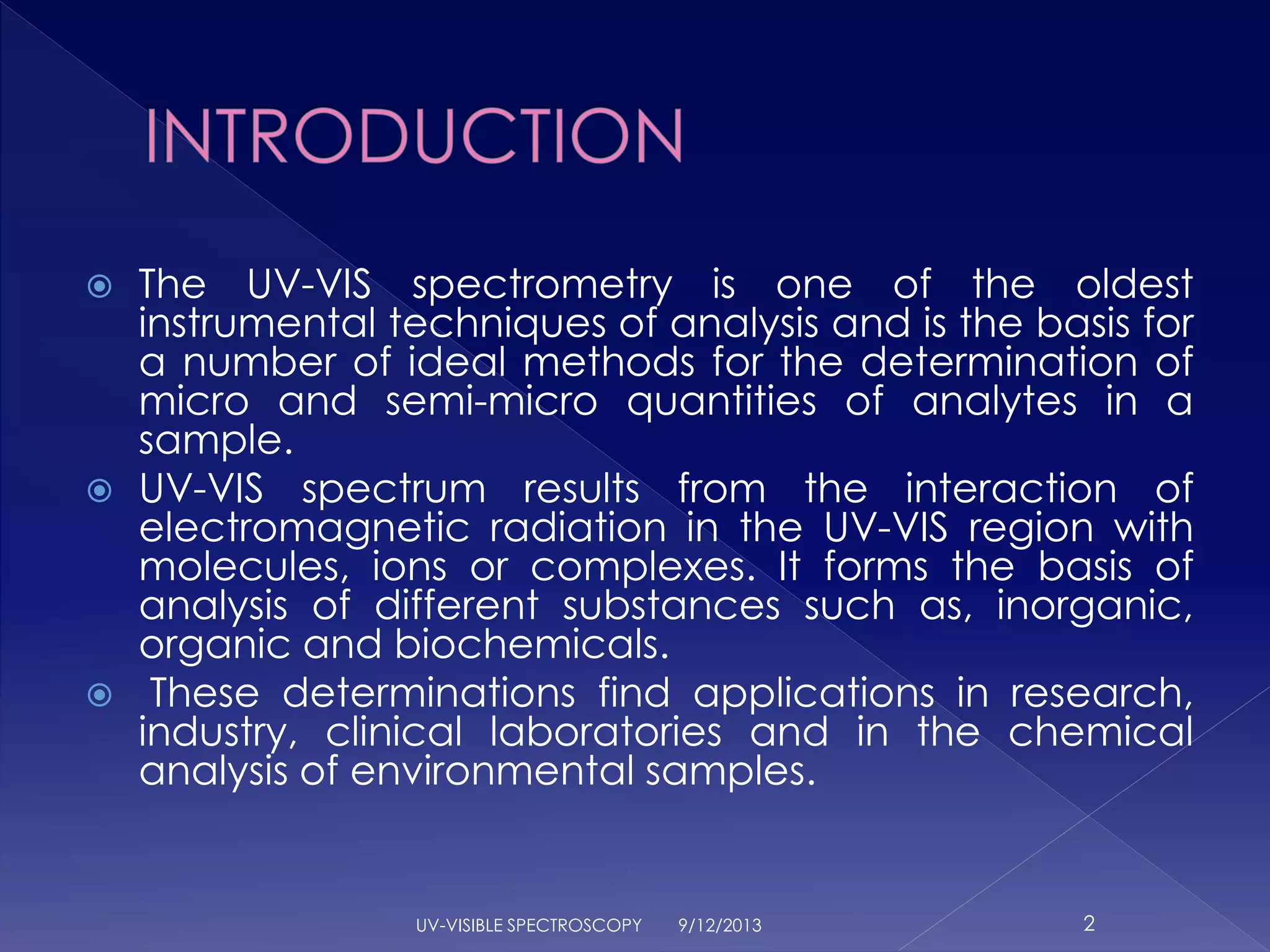 INTRODUCTION TO UV-VISIBLE SPECTROSCOPY | PPTX