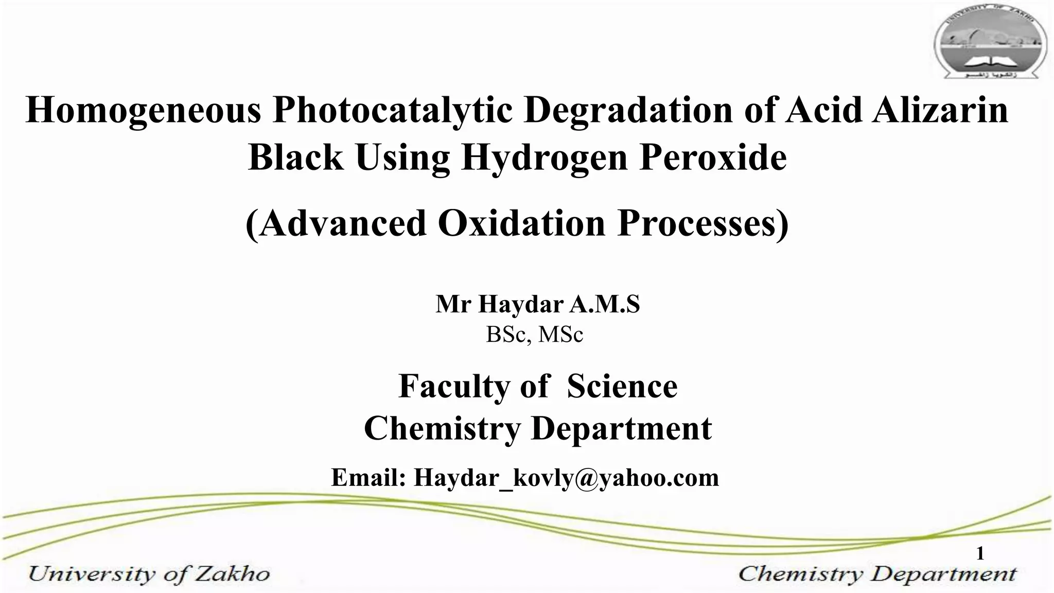 Homogeneous Photocatalytic Degradation of Acid Alizarin Black Using ...