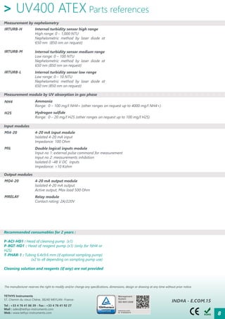 UV400-ATEX online water analyser-tethys datasheet | PDF