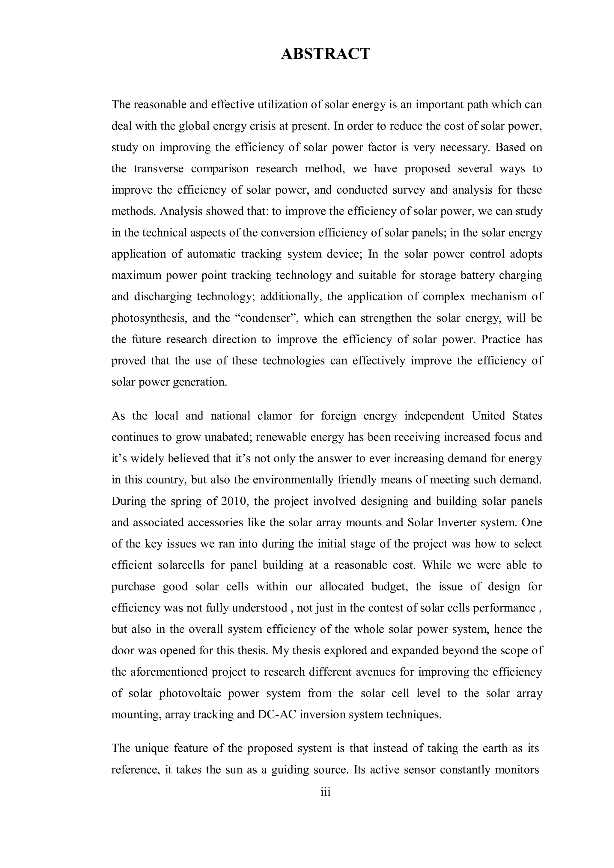 Report on the IMPROVING THE EFFICIENCY OF SOLAR PHOTOVOLTAIC POWER ...