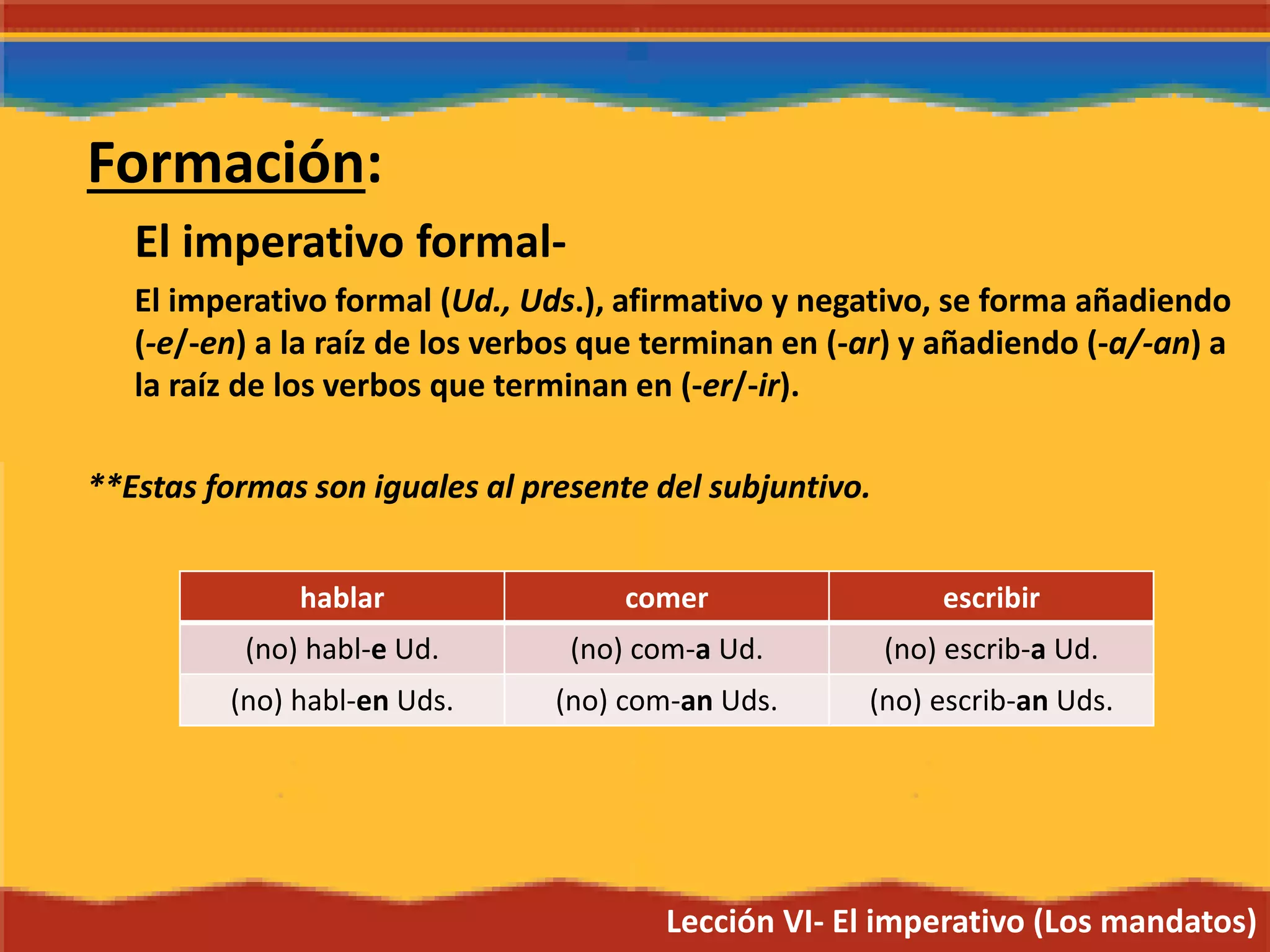 Unidad I- Lección 6- El imperativo (los mandatos) | PPT