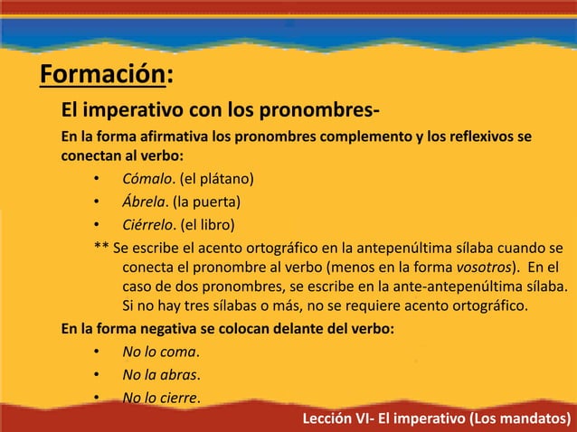 Unidad I- Lección 6- El imperativo (los mandatos) | PPT