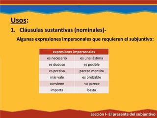 Unidad IV- Lección 1- El presente del subjuntivo | PPTX