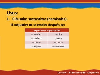 Unidad IV- Lección 1- El presente del subjuntivo | PPTX