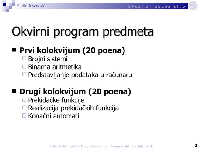 Uvod U Racunarstvo - Martin Jovanovic | PPT