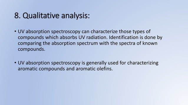 Applications of UV-Visible Spectroscopy ppt | PPTX | Chemistry | Science