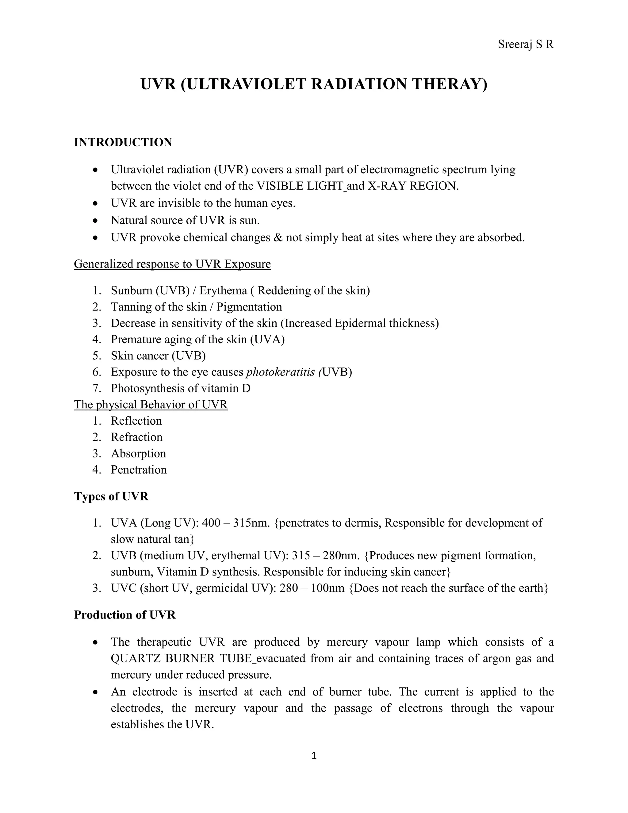 ULTRAVIOLET RADIATION THERAPY (UVR) | PDF