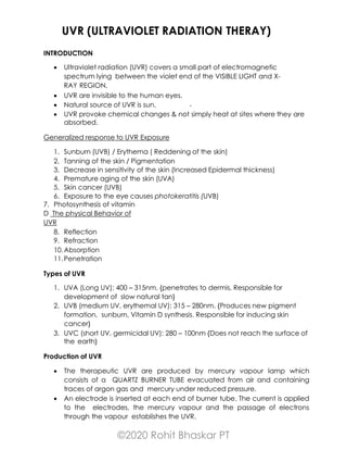 Ultraviolet Light Therapy - Physiotherapy - Dr Rohit Bhaskar | PDF