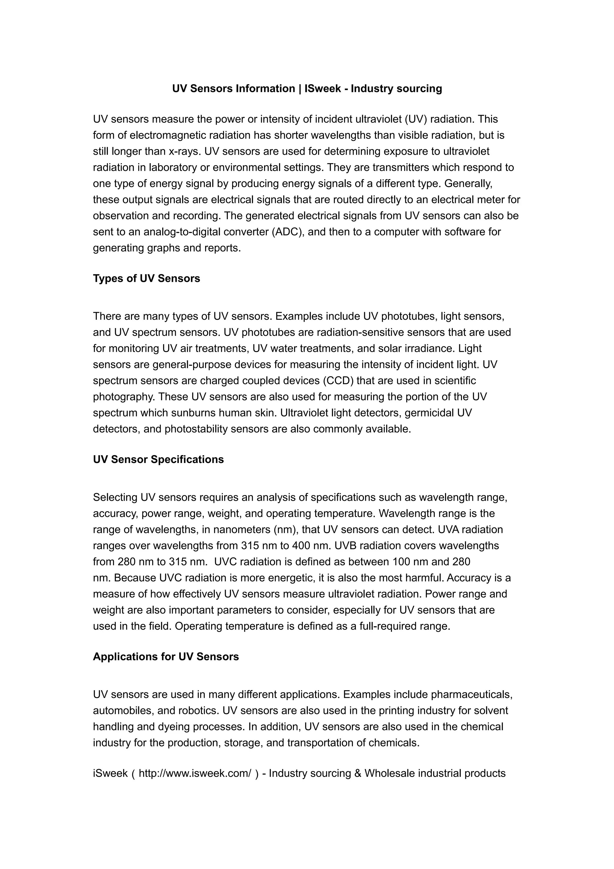 Uv sensors information | DOC