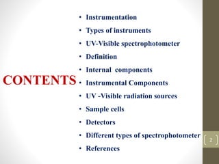 Uv spectroscopy instrumentation, by dr. umesh kumar sharma & amp; shyma m s | PPTX
