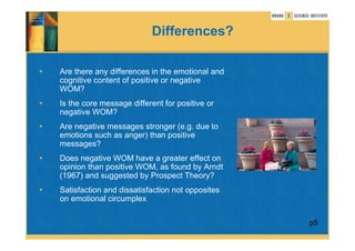 Positive and Negative Word of Mouth are not Necessarily Opposites | PDF ...