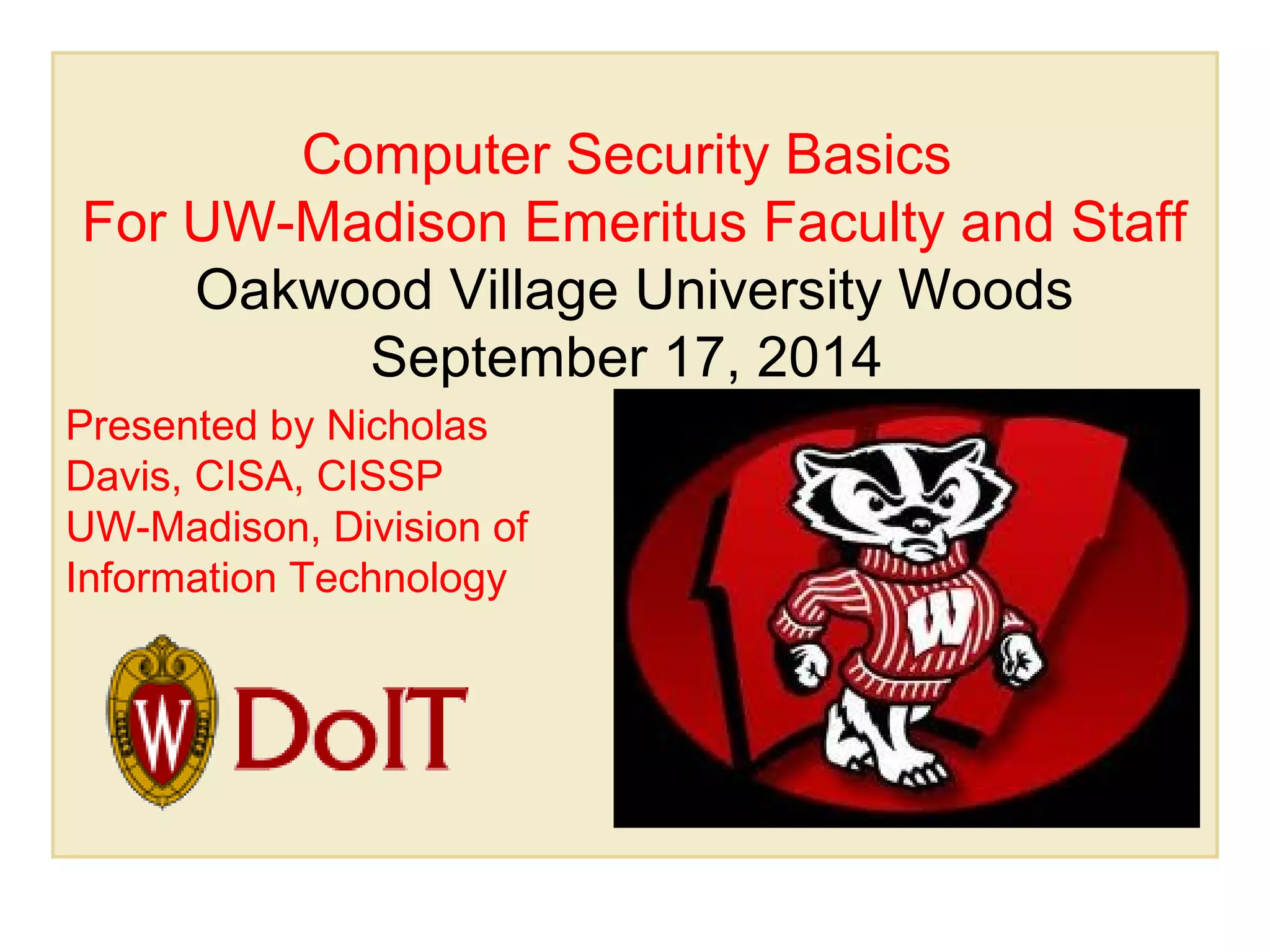Computer Security Basics for UW-Madison Emeritus Faculty and Staff | PPT