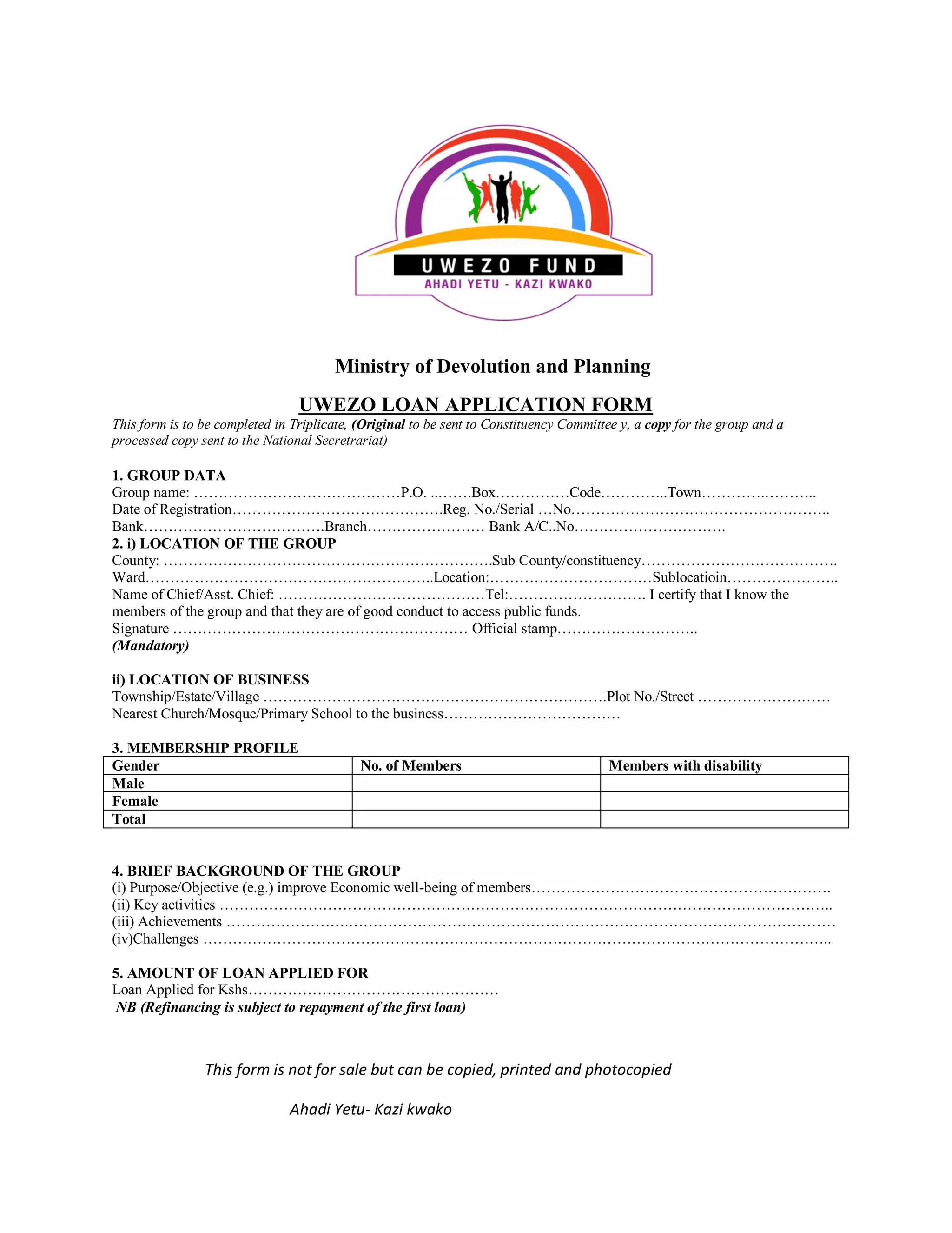 Uwezo Fund Application Form | PDF