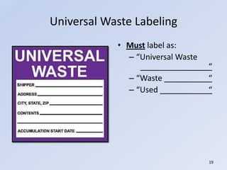 The Identification and Management of Universal Waste in Wisconsin | PPTX