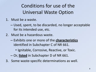 The Identification and Management of Universal Waste in Wisconsin | PPTX