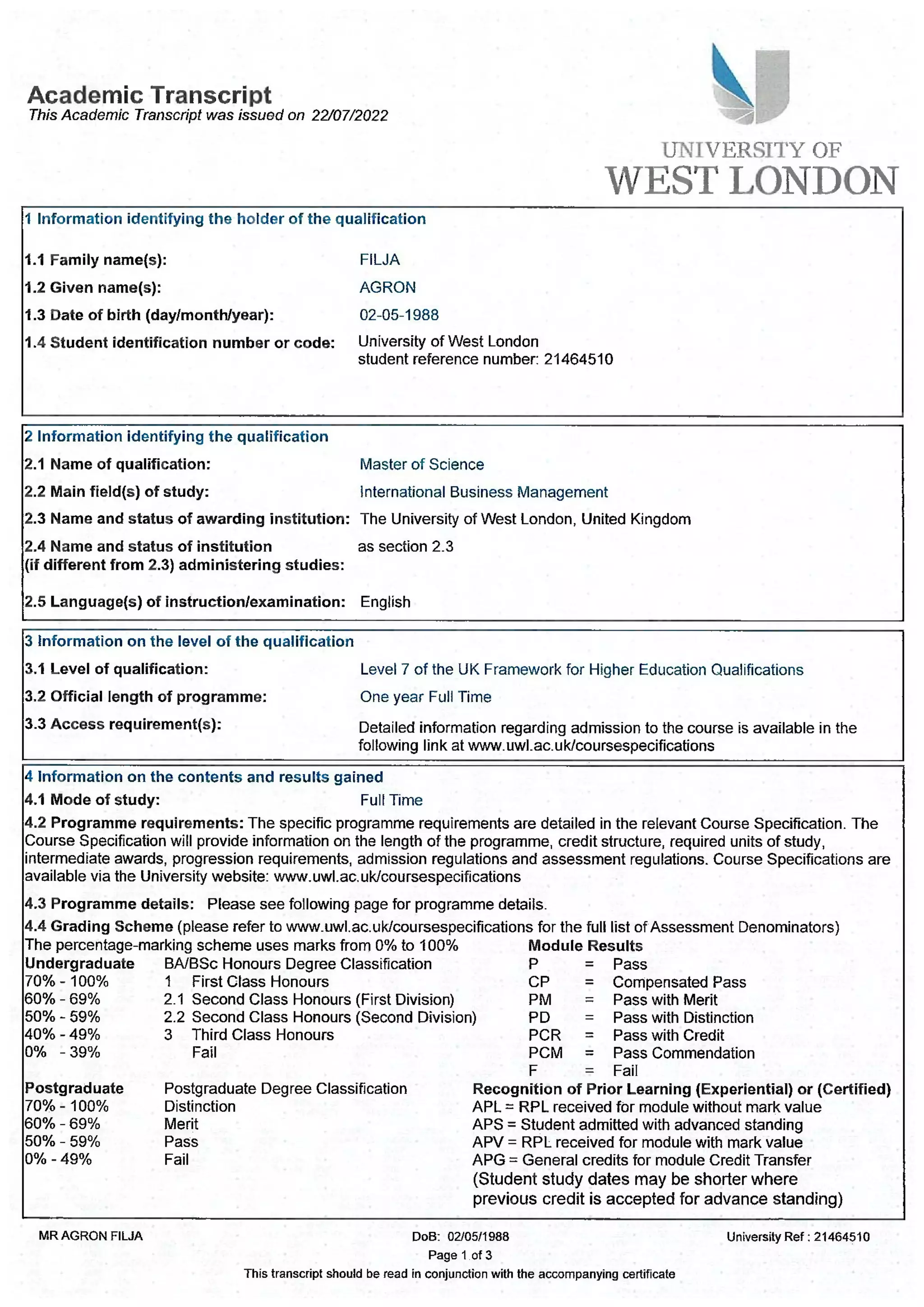 UWL Academic Transcript | PDF UWL Academic Transcript | PDF