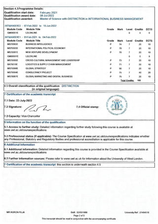 UWL Academic Transcript | PDF