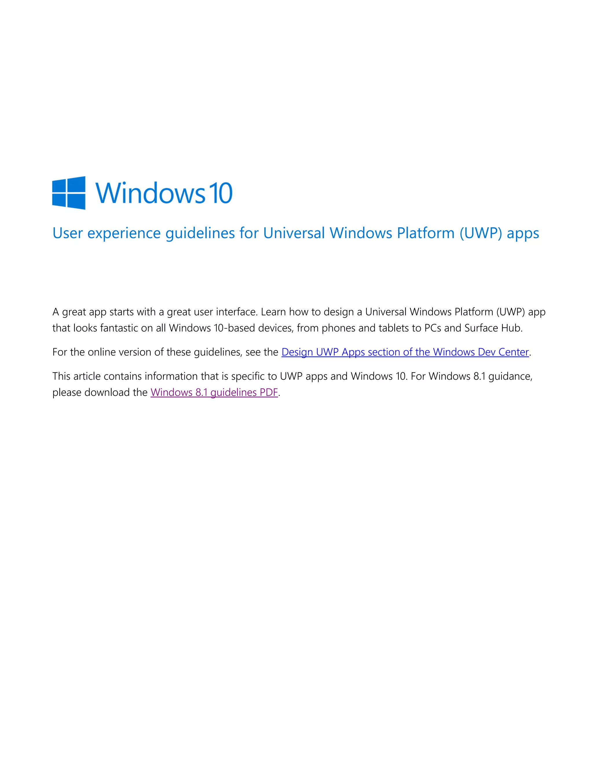User experience guidelines for Universal Windows Platform (UWP) appsUwp ...