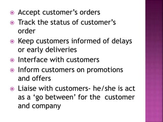 Duties of the customer service clerk in a Sales office | PPTX