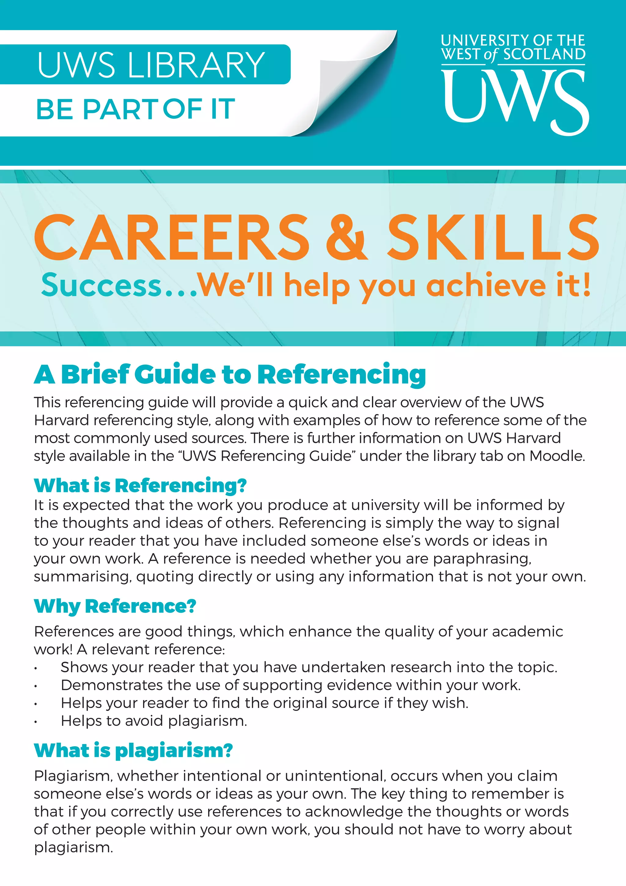 UWS Brief Guide to Harvard Referencing | PDF